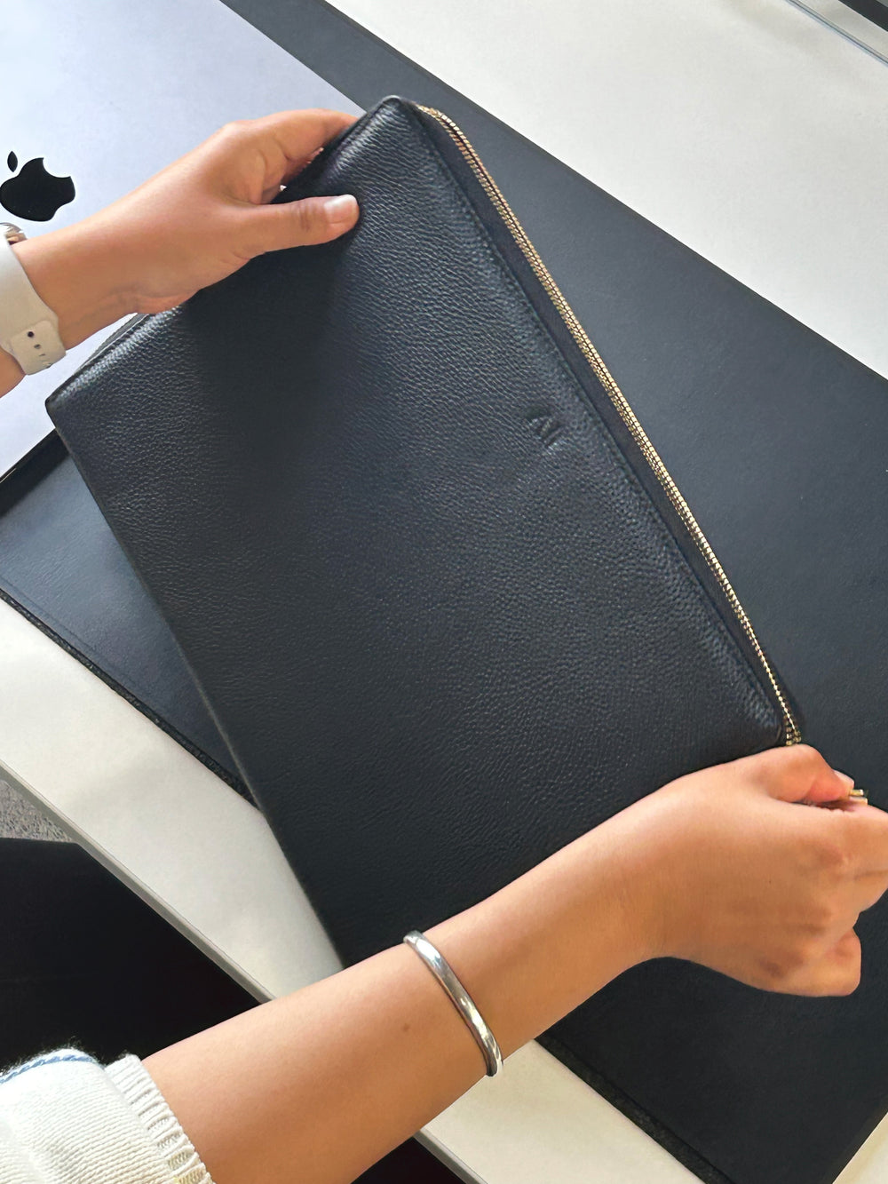 14" Personalised Leather Laptop Case | Black Gold