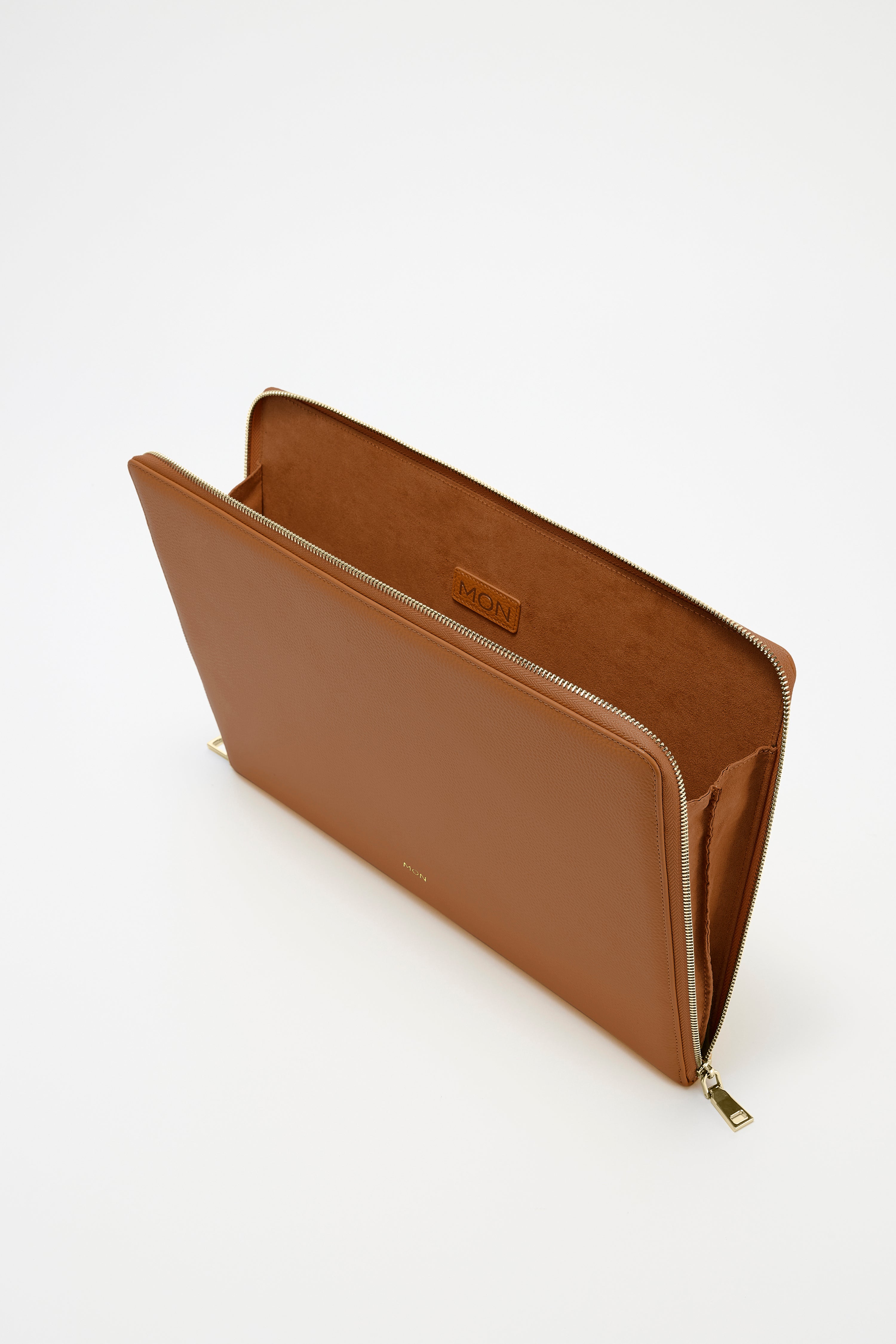 14" Personalised Leather Laptop Case | Tan Gold
